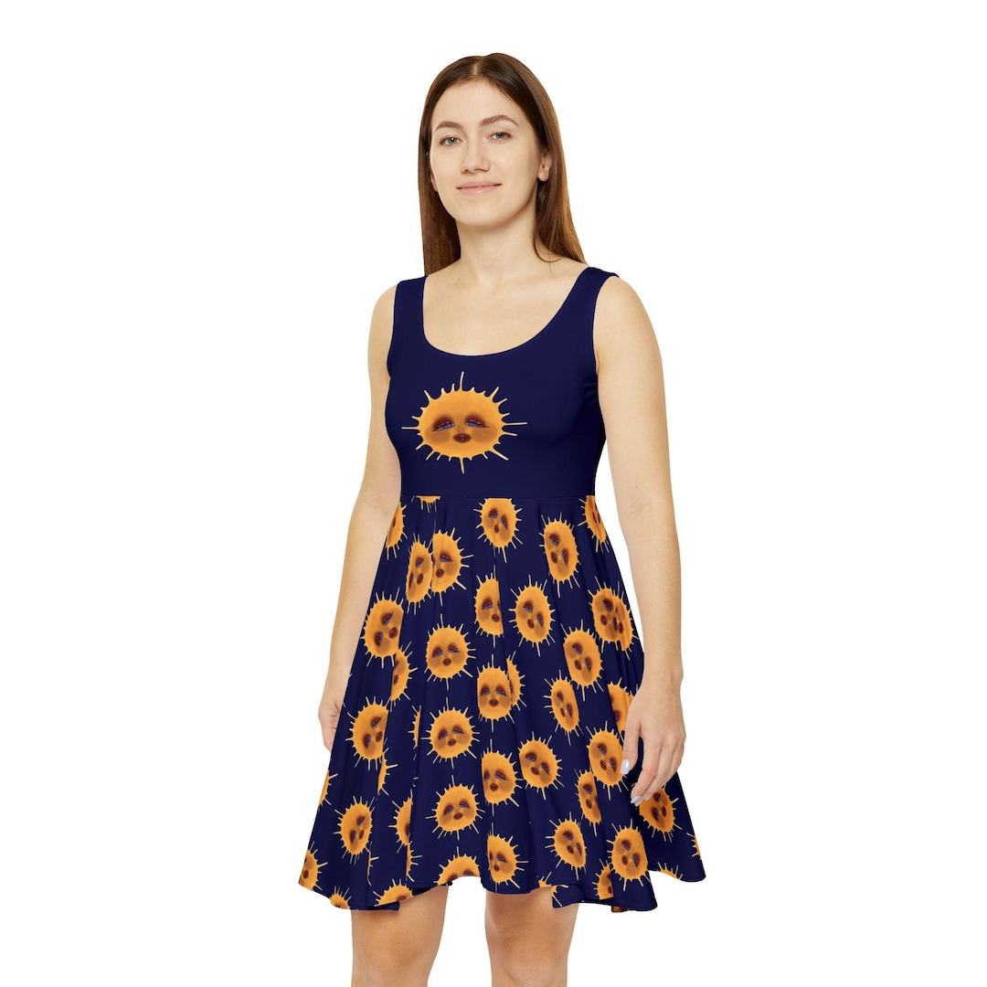 Sunflower Smile Pattern Skater Dress | Navy Sunflower All-over Print - Etsy