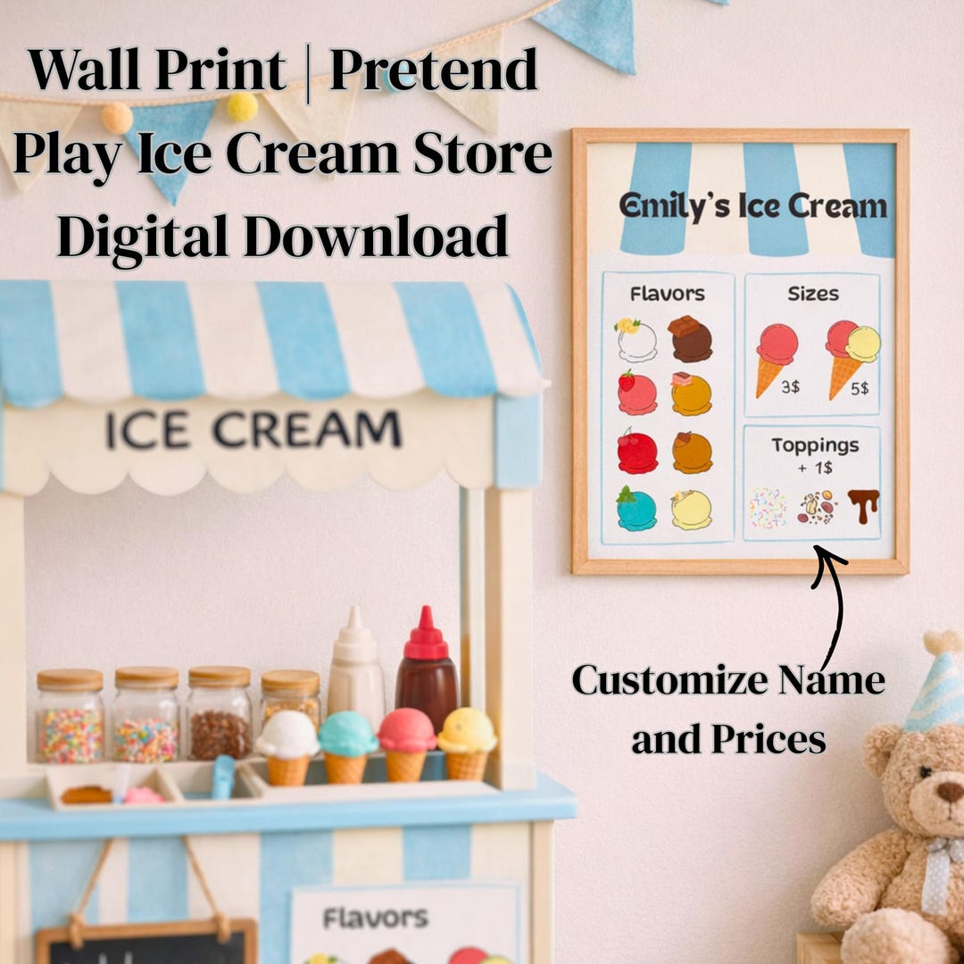 Personalized Pretend Play Ice Cream Shop Printable | Kids Playroom Wall ...