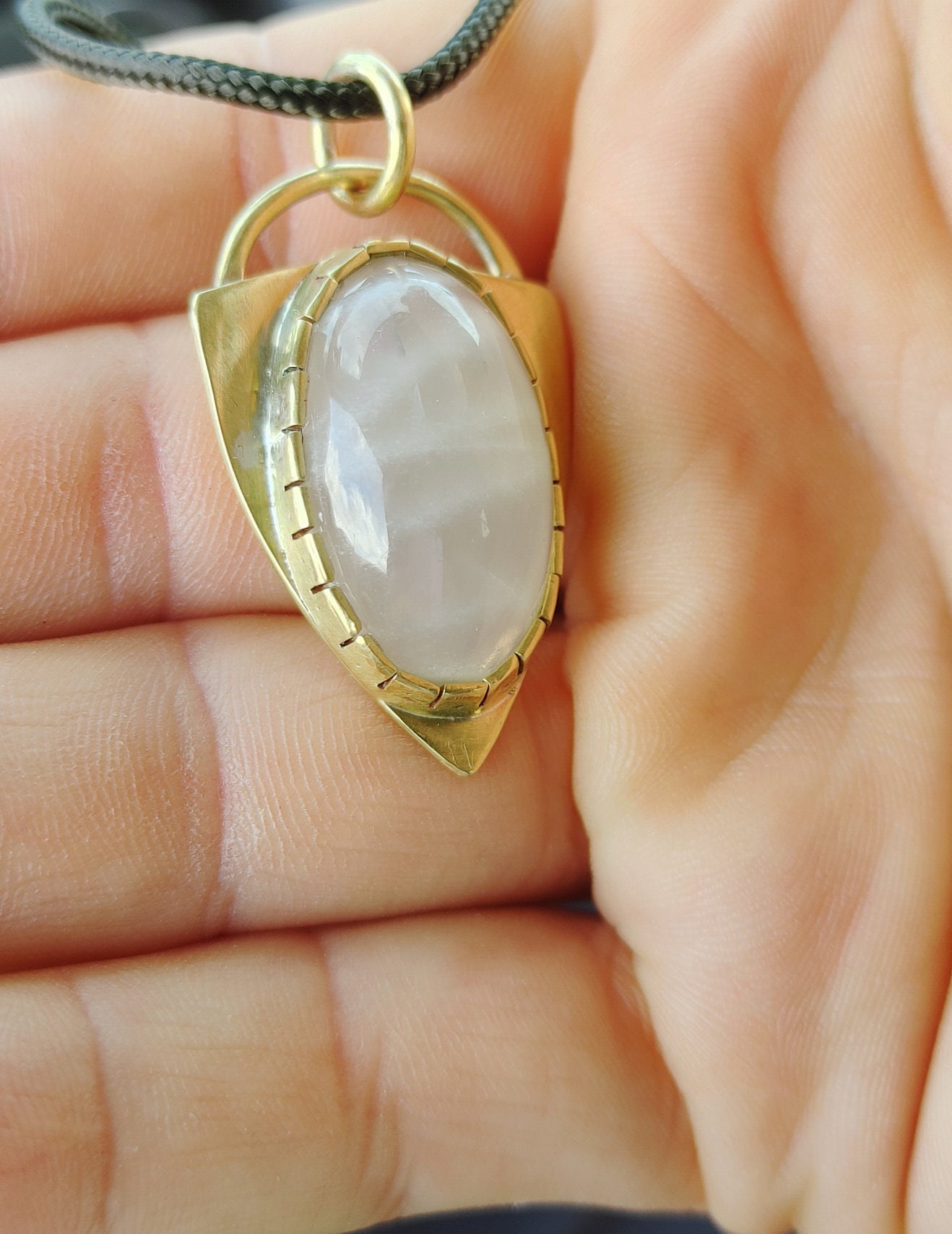 Brass and Silver Sheen Cats Eye Moonstone Pendant - Etsy