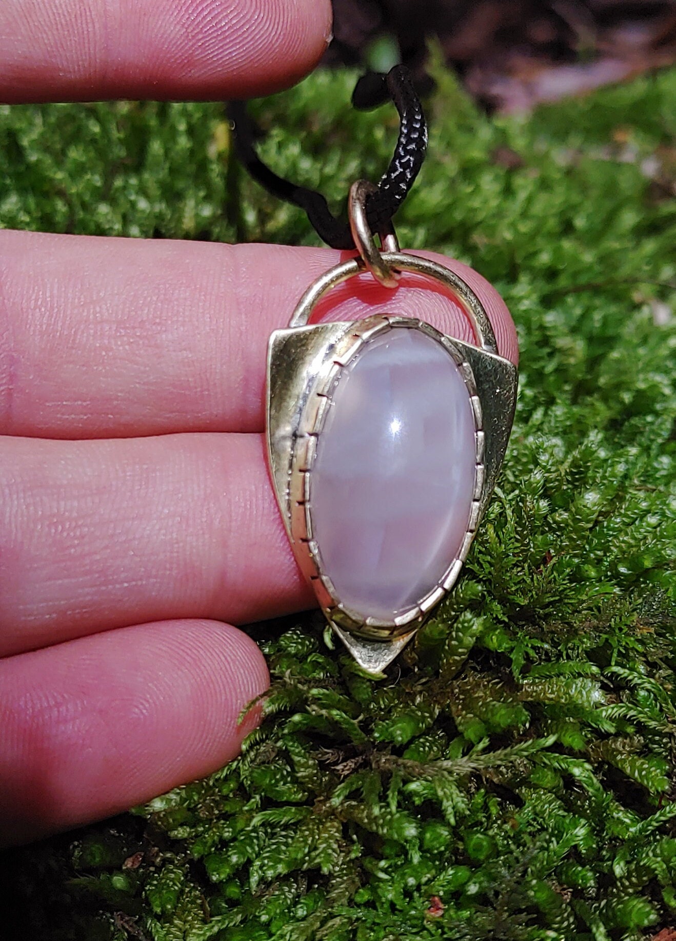 Brass and Silver Sheen Cats Eye Moonstone Pendant - Etsy