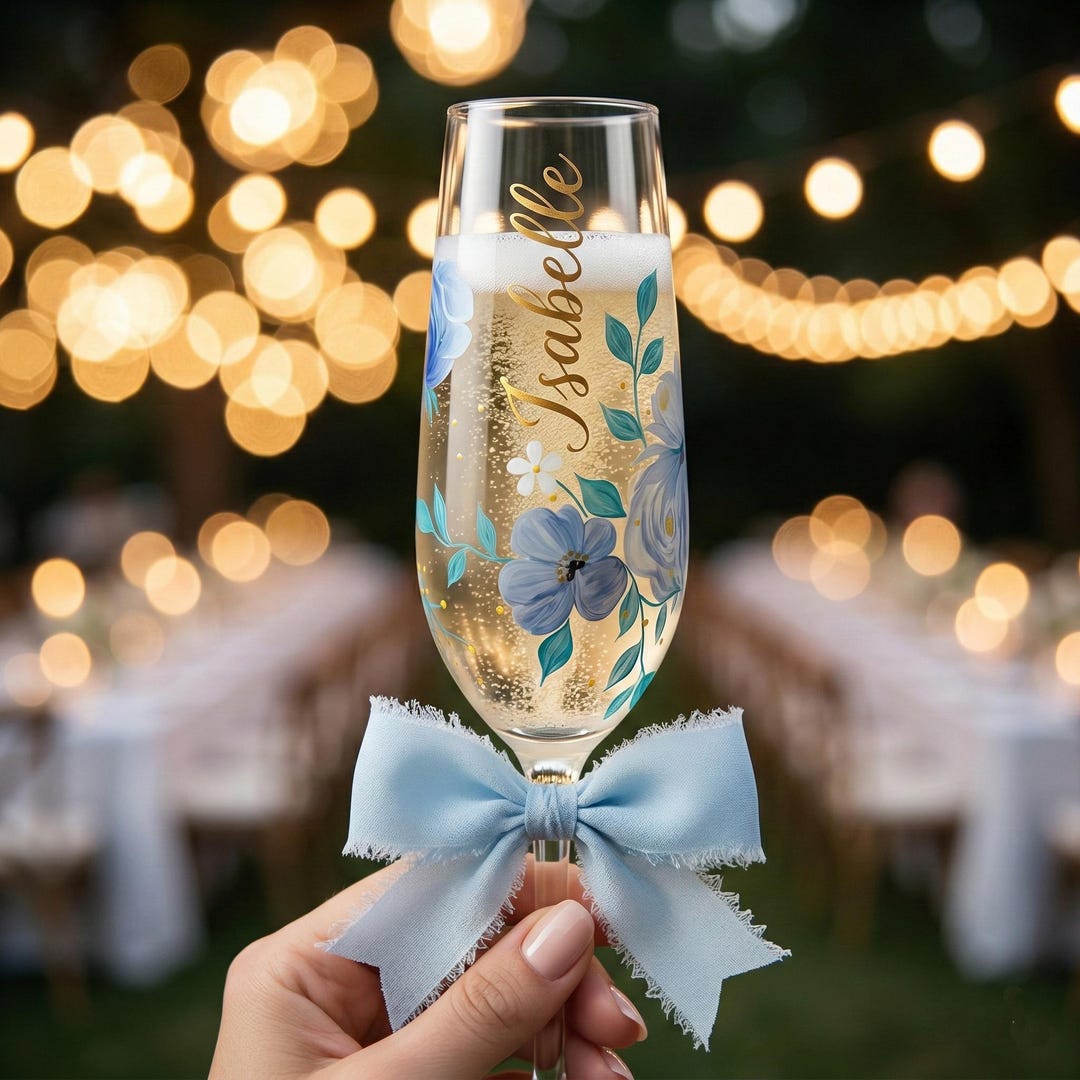 Personalized Floral Champagne Flute,handpainted Something Blue for ...