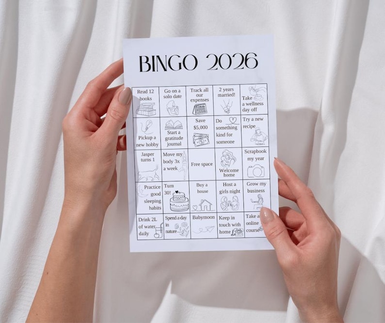 2026 Bingo Card | New Year Goals Bingo | Minimalist Resolution Tracker ...