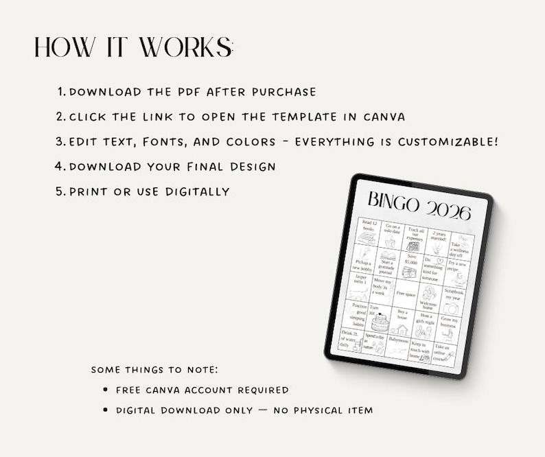 2026 Bingo Card | New Year Goals Bingo | Minimalist Resolution Tracker ...