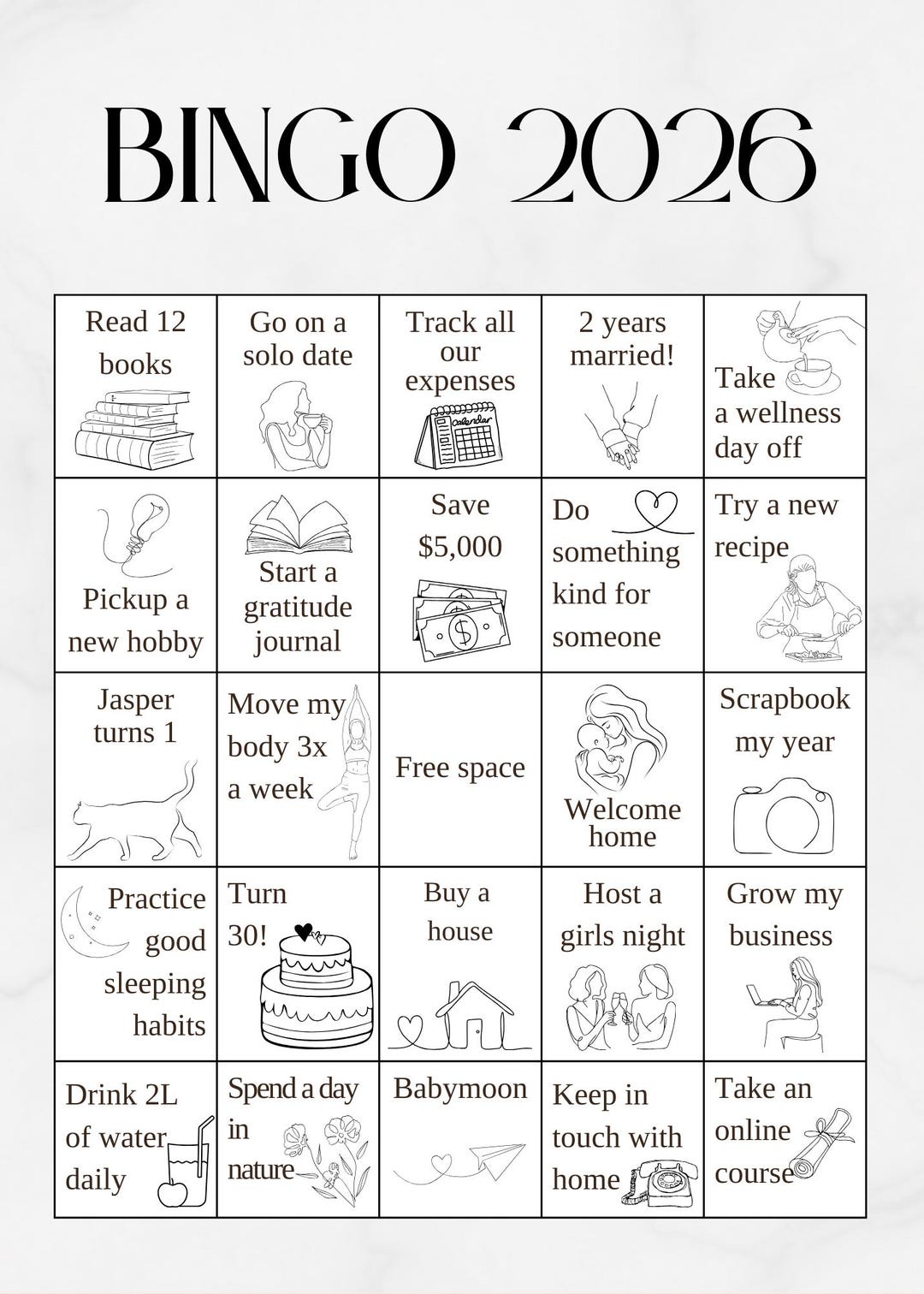 2026 Bingo Goal Tracker Card | New Year Goals Bingo | Resolution ...