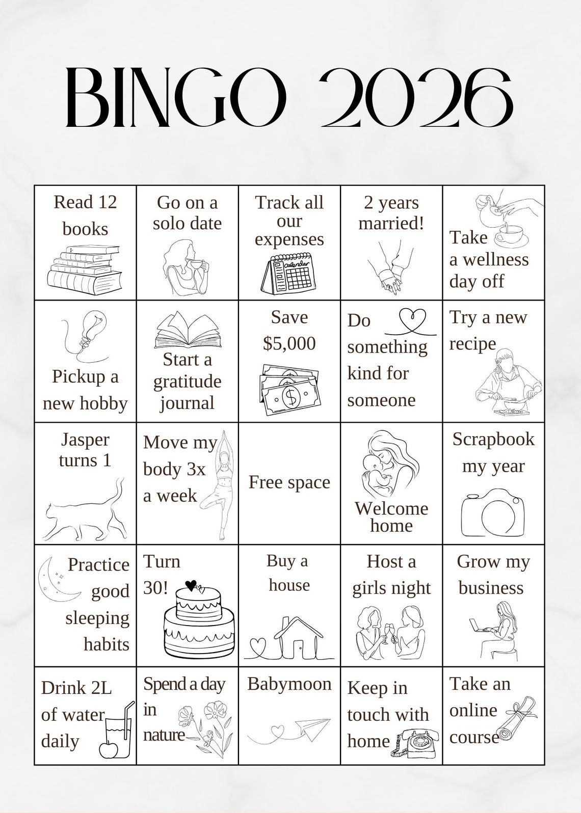 2026 Bingo Goal Tracker Card | New Year Goals Bingo | Resolution ...
