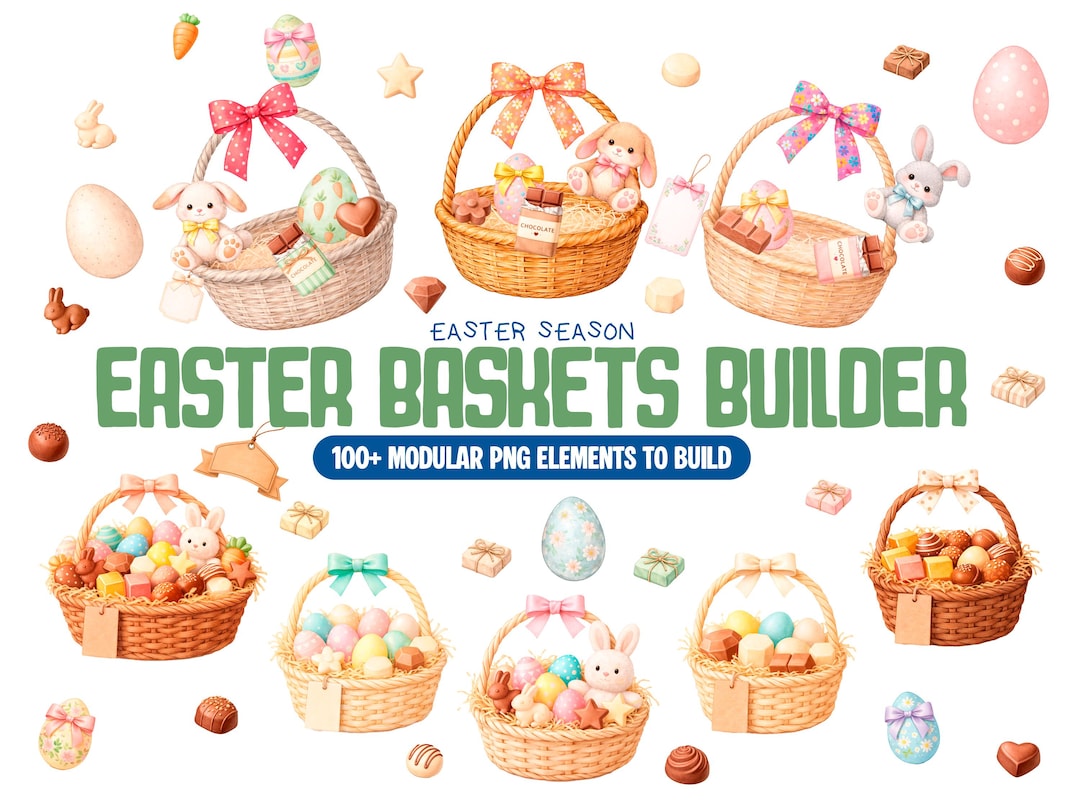 Easter Basket Builder – 100+ Modular PNG Elements | Build Your Own ...