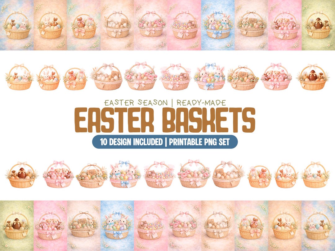 Easter Baskets – Printable Set + PNG Bonus - Etsy