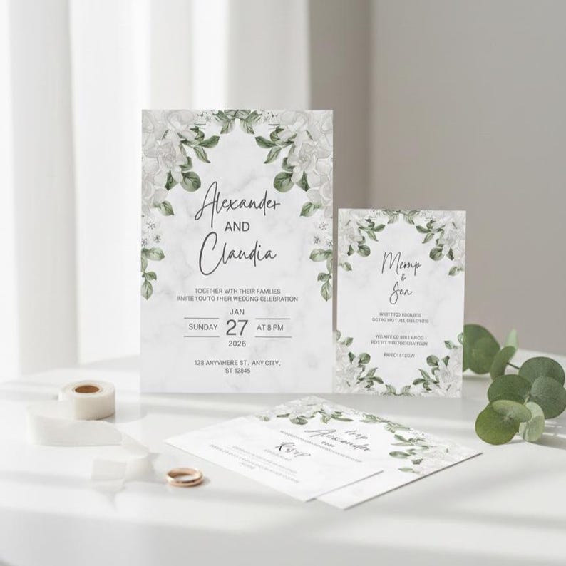 Editable Floral Wedding Invitation Template Canva, Botanical Wedding ...