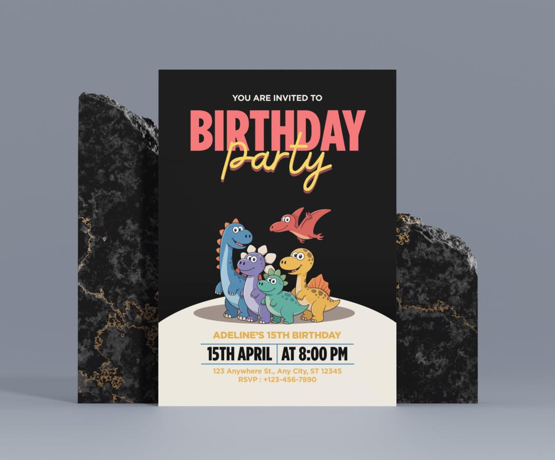 Kids Dinosaur Birthday Invitation, Editable Canva Template - Etsy
