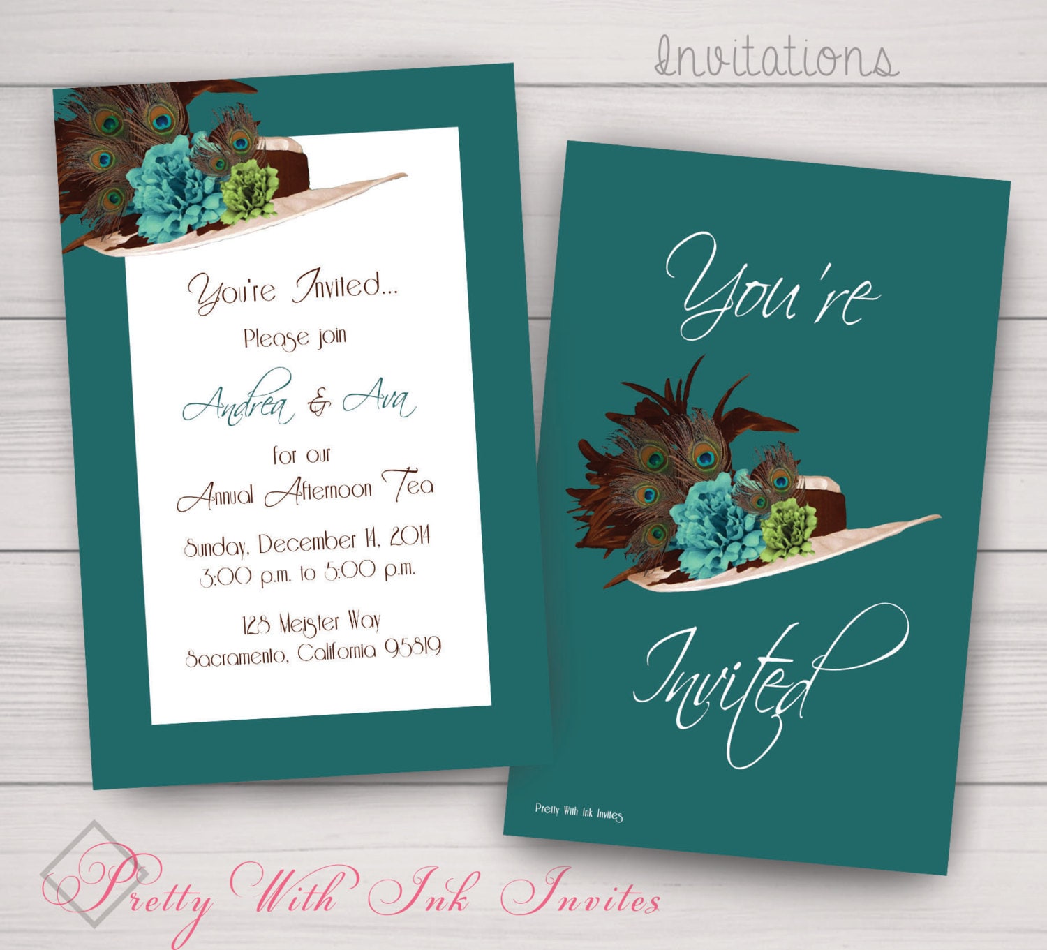 PEACOCK HAT Invitations for Hat Party, Derby Event, Birthday, Shower ...