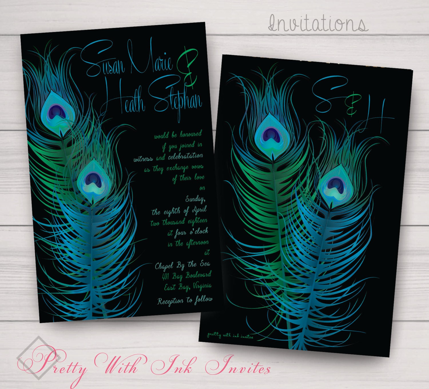 BRIGHT PEACOCK Invitations More to Match Wedding, Birthday, Sweet 16 ...