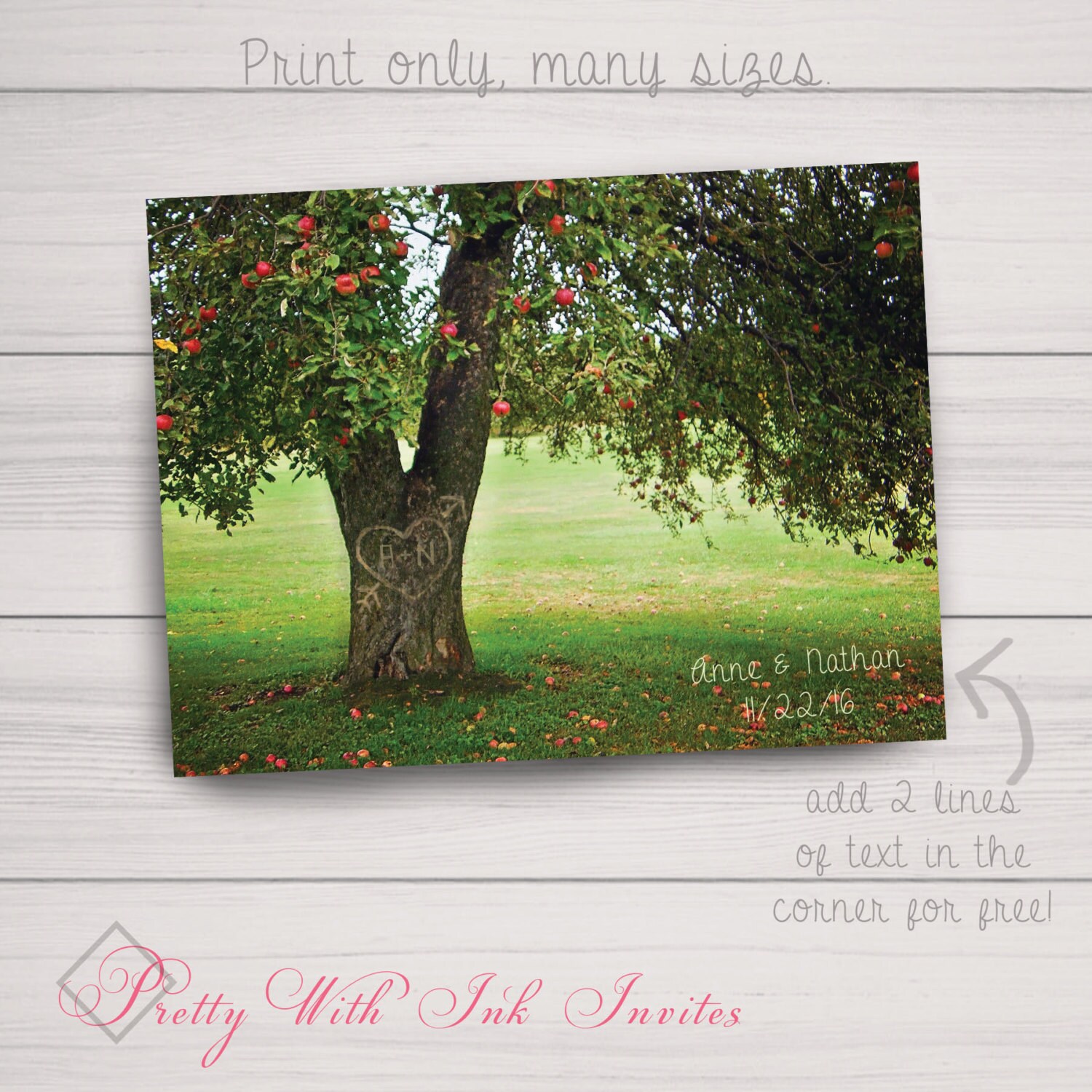 Real Carved Apple Tree Art Print Personalized Real Carved Tree Gift for ...