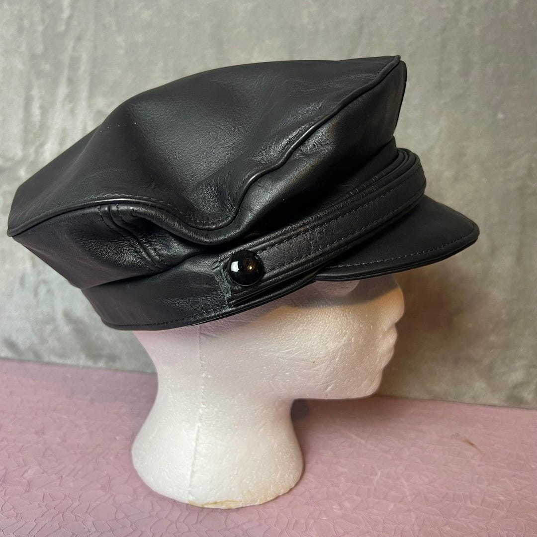 MR S LEATHER San Francisco Black Leather Newsboy Carpenter Cap Hat XL ...
