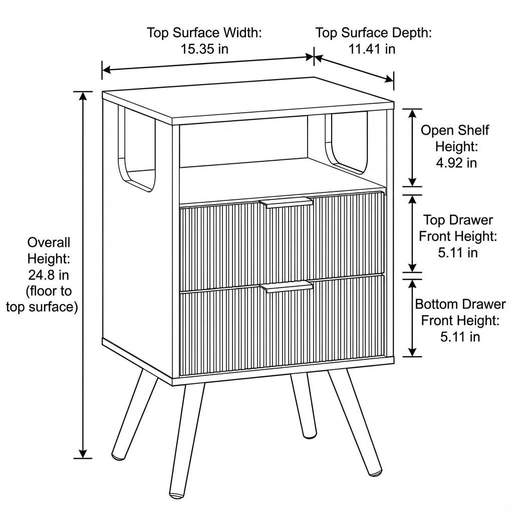 Custom Walnut Finish Nightstand, Vertical Fluted Design, LED Halo ...