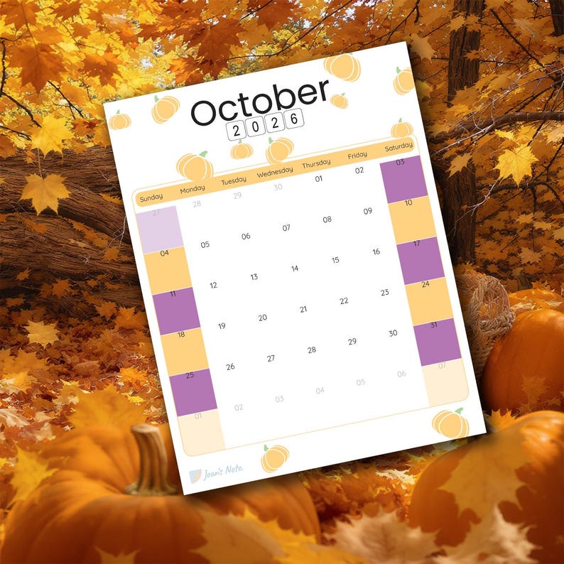Printable 2026 Monthly Calendar | Seasonal Design | Sunday Start ...
