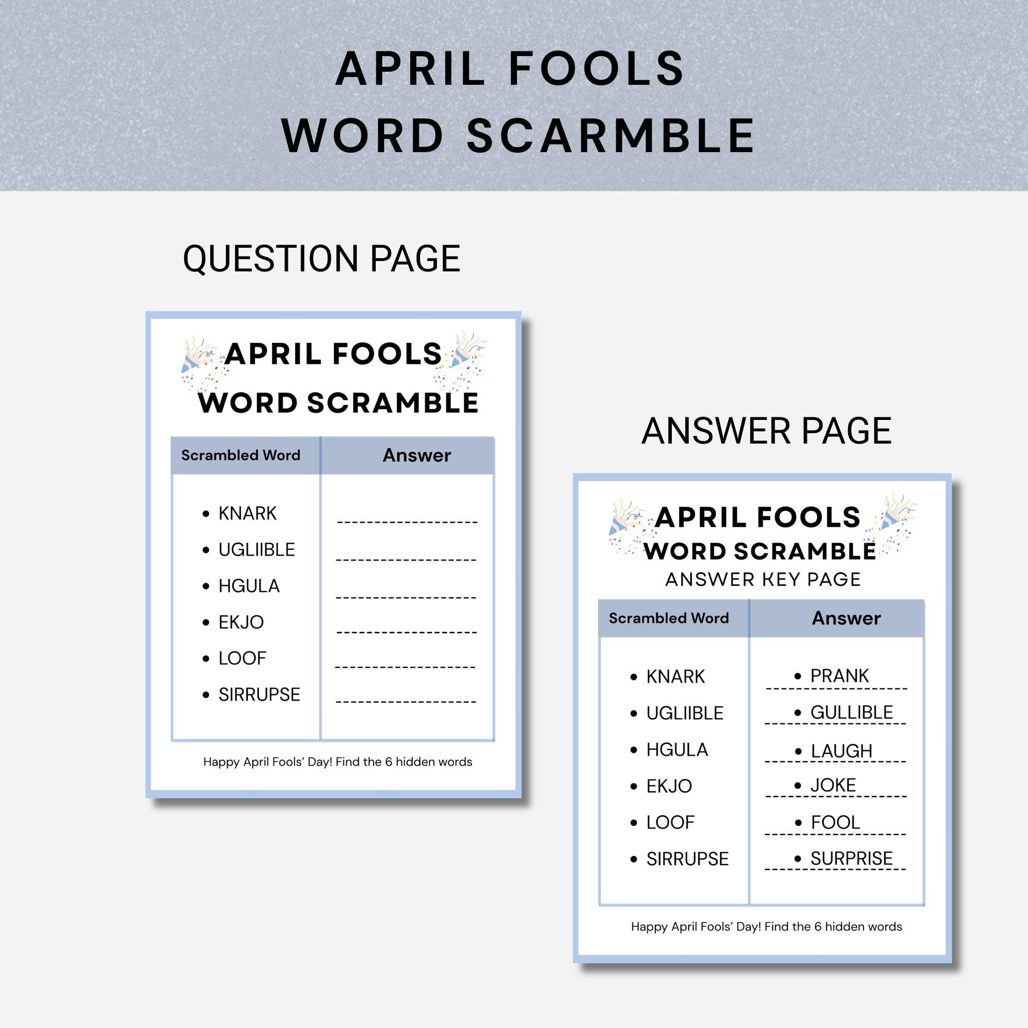 Printable April Fool Game, Word Search Puzzle, Classroom Trivia Quiz ...