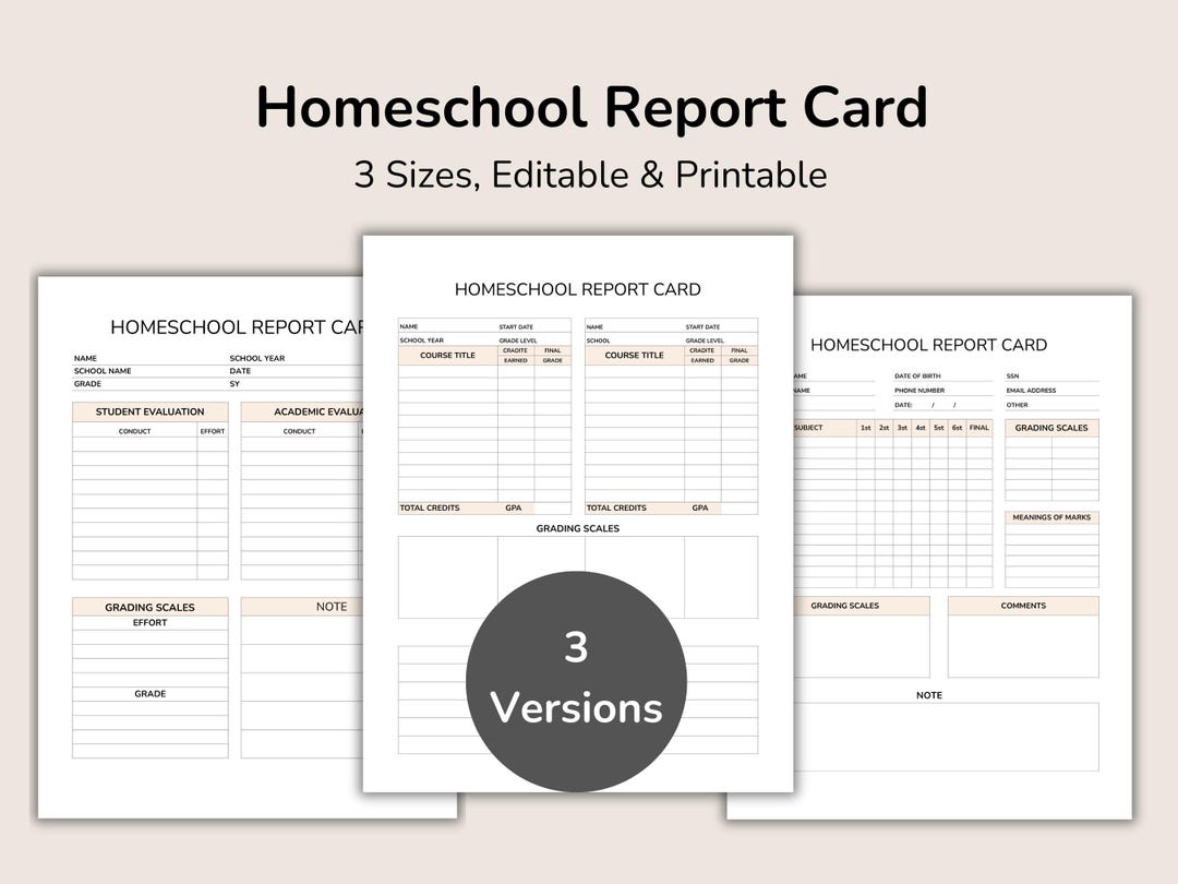Editable Home School Report Card, Student Academic Record, Yearly ...