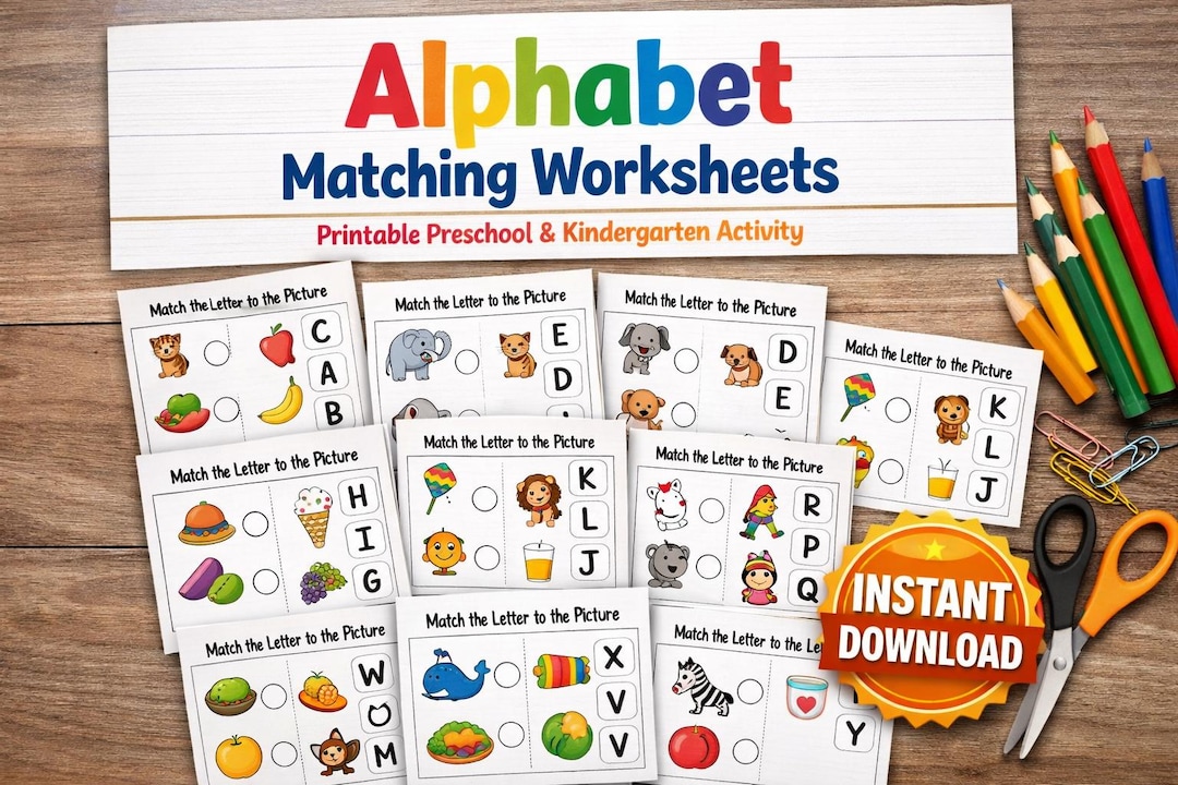 Alphabet Matching Worksheets A–Z | Letter to Picture Matching ...