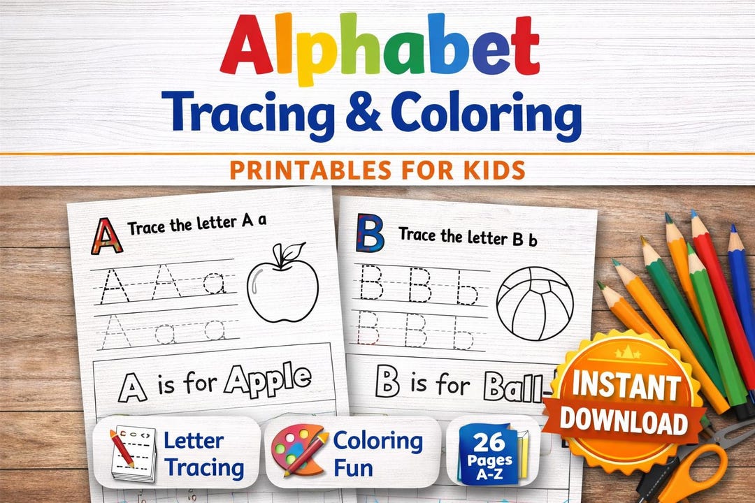 Alphabet Tracing and Coloring Worksheets A-Z | ABC Letters Practice for ...