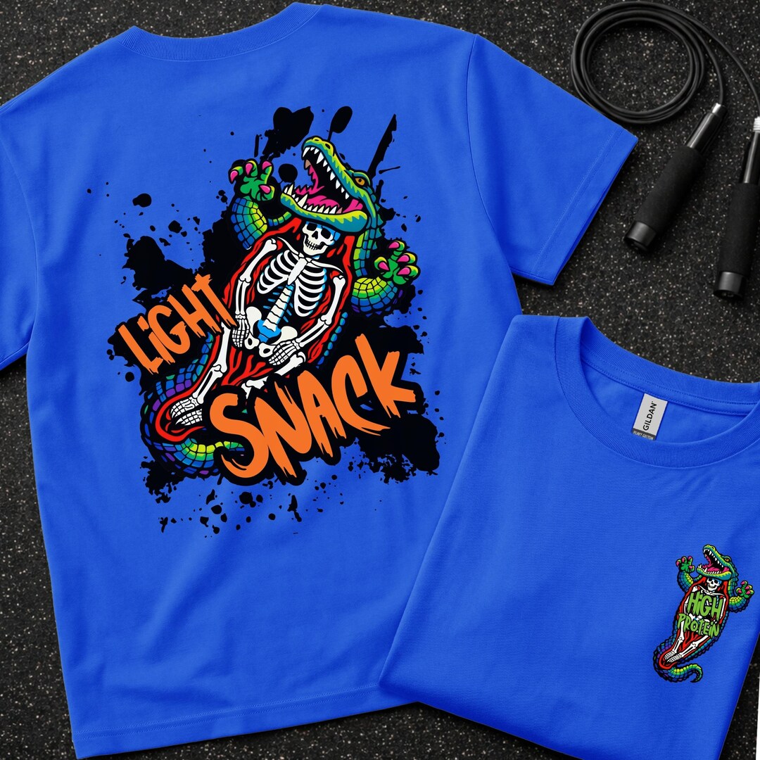 Gym T-shirt Cotton Skeleton Crocodile, Funny Light Snack Workout Tee ...