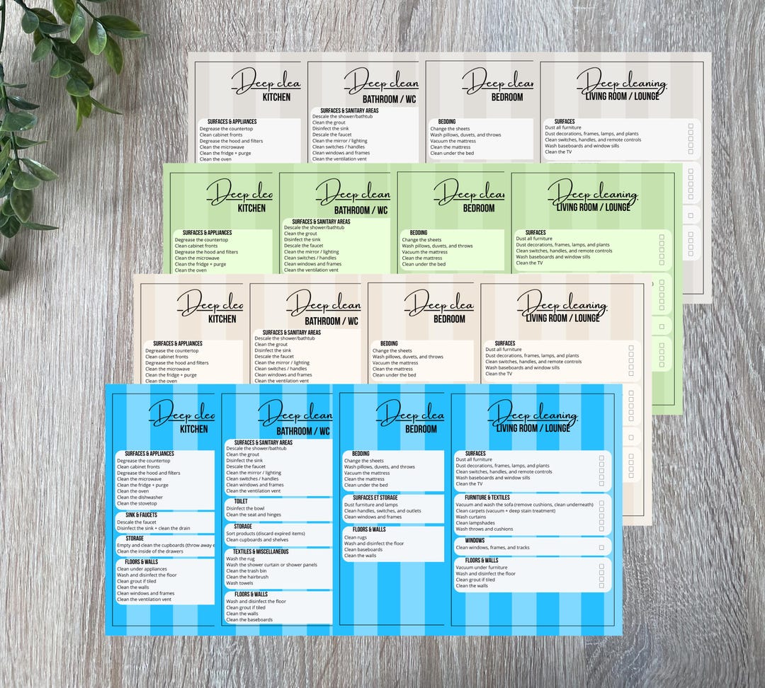 Complete Cleaning Checklist PDF A4 - Kitchen, Living Room, Bedroom ...