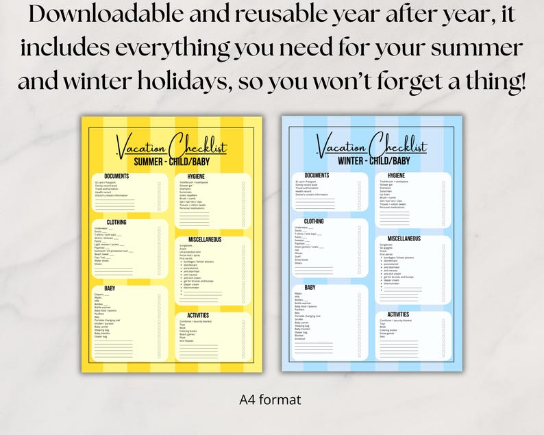 Printable Kids/baby Checklist - Summer & Winter Holidays - Instant PDF ...