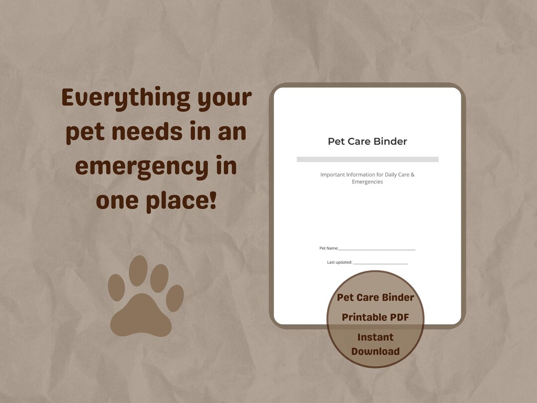 Pet Emergency Binder Printable | Pet Care & Vet Information Organizer ...