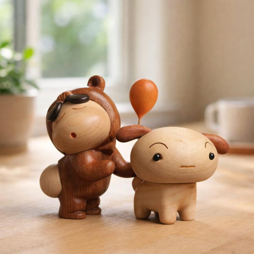 Hand Carved Wooden Animal Figurine, Cute Wooden Dog Sculpture, Handmade ...