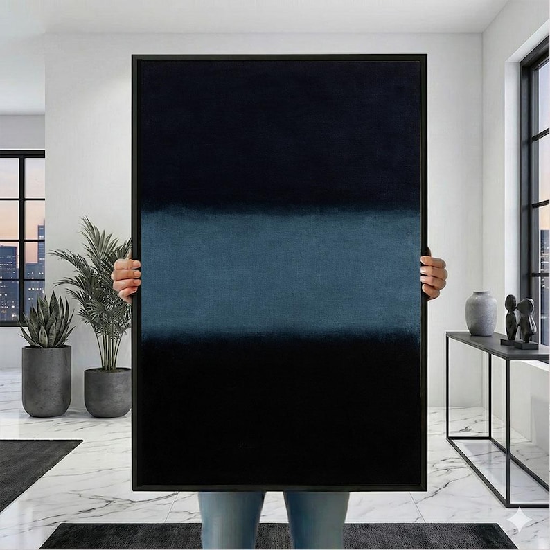 Mark Rothko Inspired Black Blue Abstract Canvas Wall Art, Color Field ...