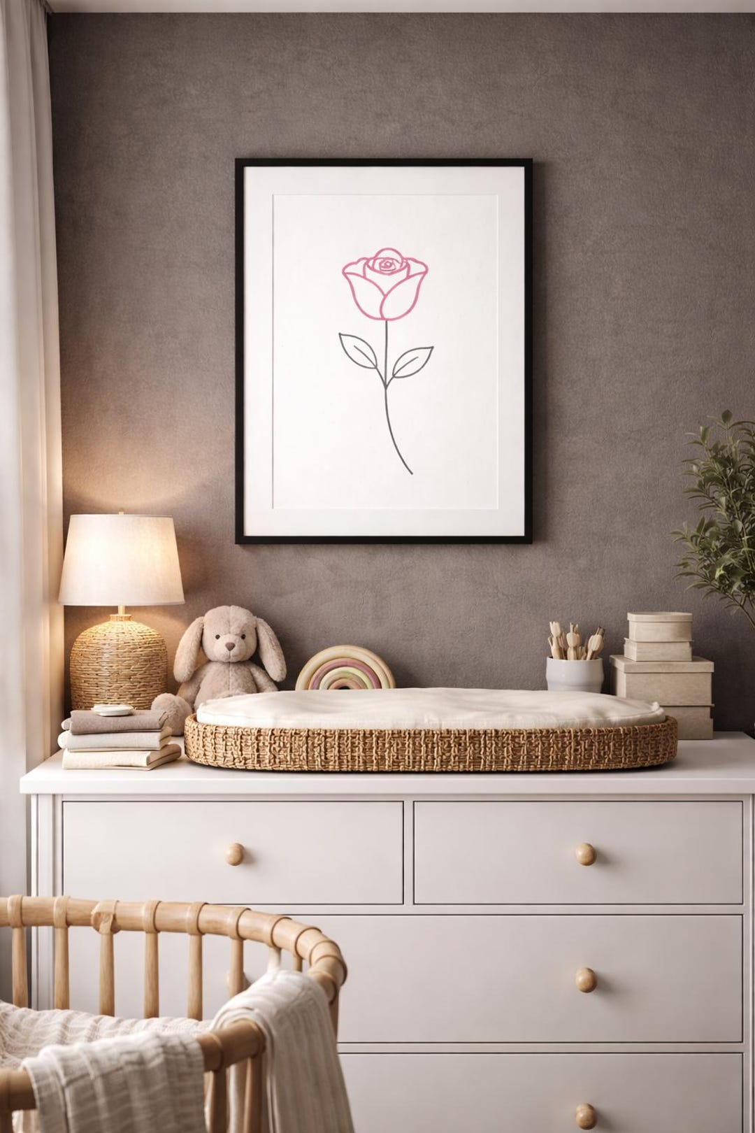 Minimalist Rose Line Art Print, Pink Flower, Scandinavian Decor ...