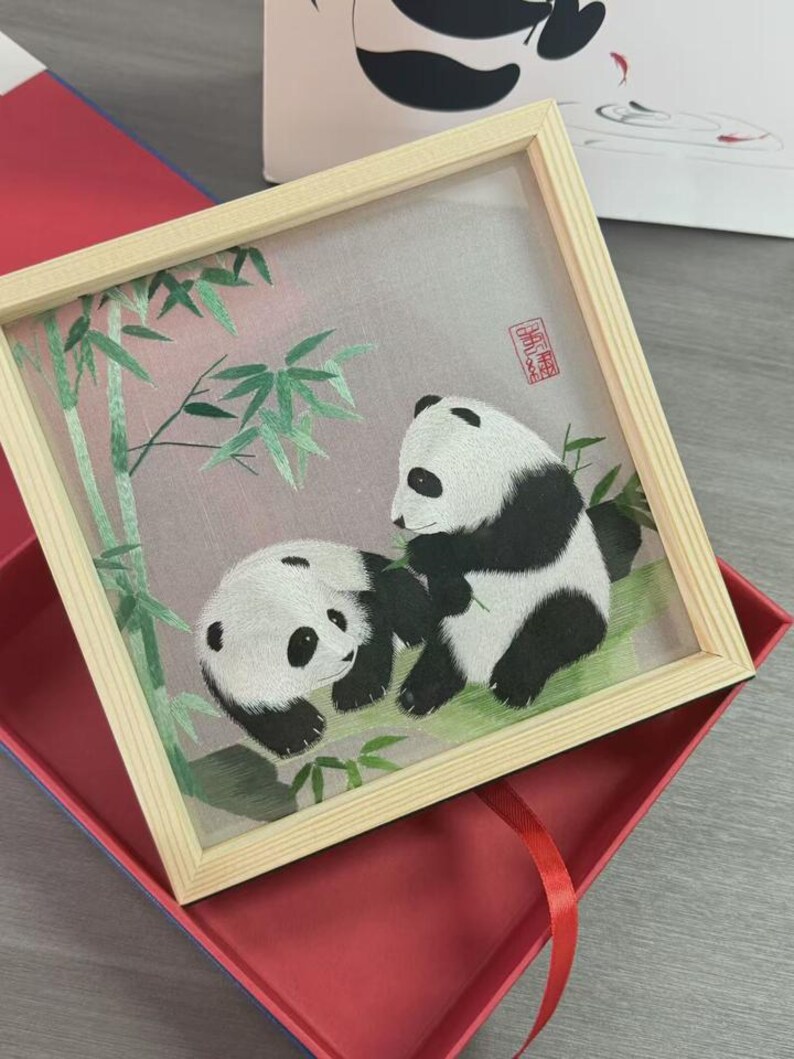 Handmade Panda Embroidery Frame, Silk Needlework Art, Chinese Gift - Etsy