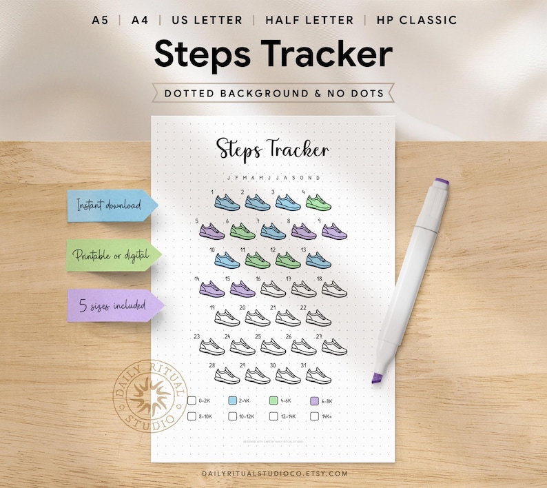 Monthly Steps Tracker – Printable Walking & Fitness Habit Tracker in 5 ...