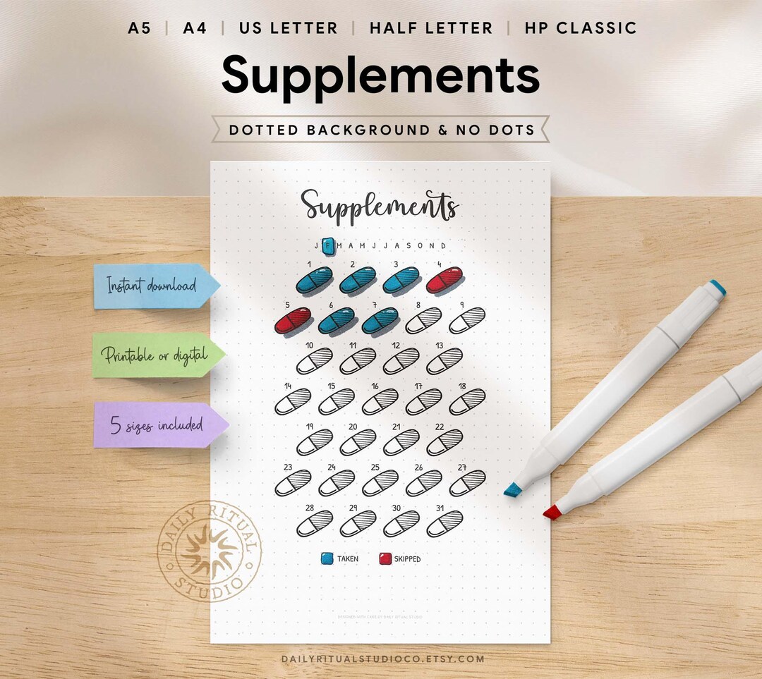 Supplements Tracker Printable – Monthly Supplement and Vitamin Habit ...