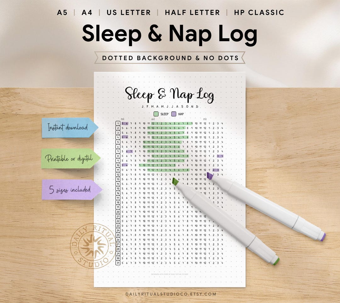 Monthly Sleep & Nap Tracker – Printable Planner Insert (A5, A4, Letter ...