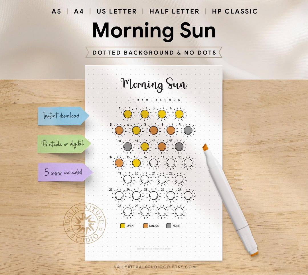 Morning Sun Habit Tracker – Printable Sunlight Wellness Journal ...