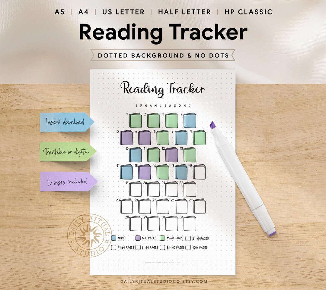 Monthly Reading Tracker Printable | Visual Book Log (A5 A4 US Letter ...