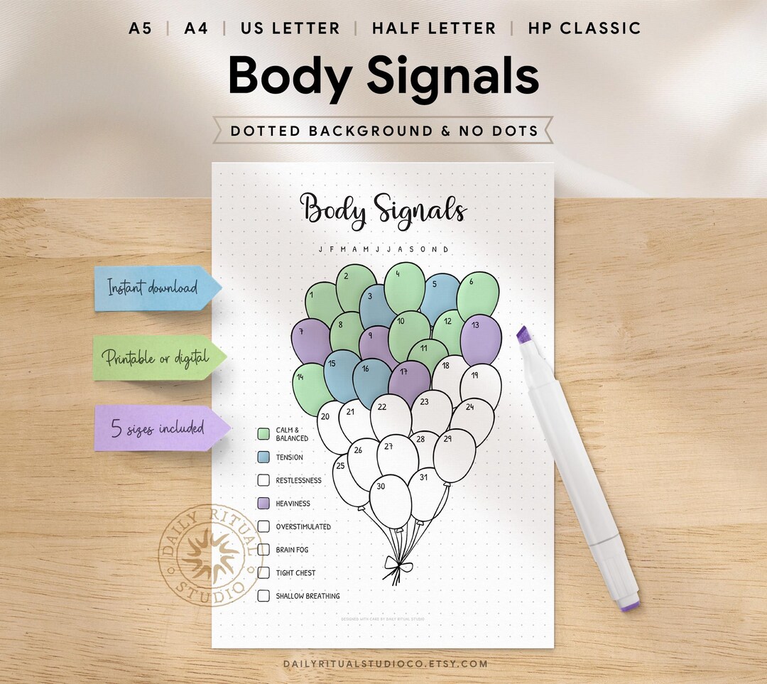 Body Signals Tracker Printable – Monthly Body Awareness and Somatic ...