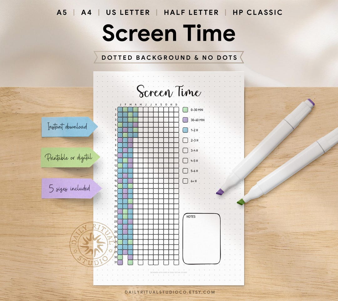 Screen Time Yearly Tracker Printable – Mindful Digital Habits & Screen ...