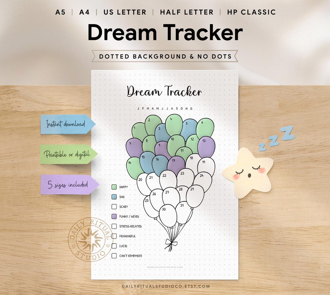 Monthly Dream Tracker – Printable Journal, Visual Sleep Log (A5, A4, US ...