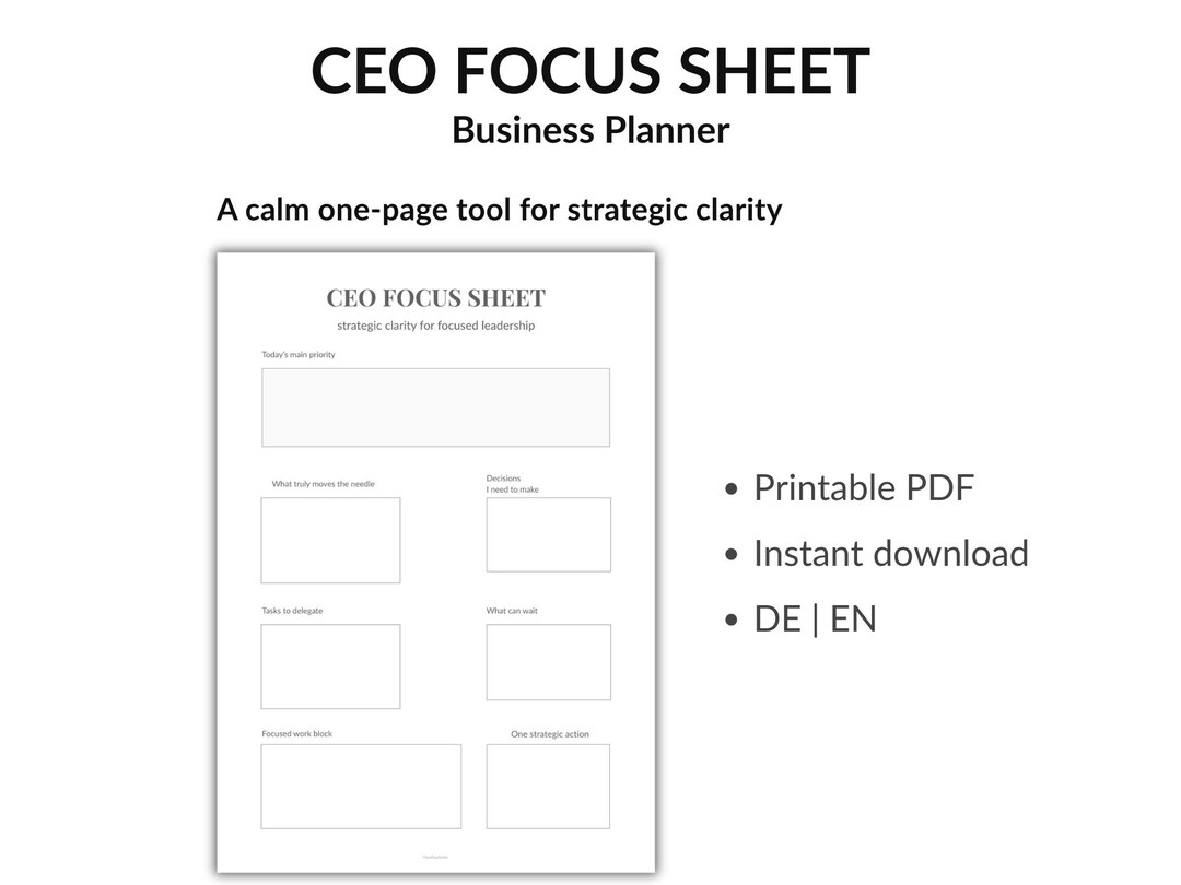 CEO Focus Sheet | Business Planner Printable | Executive Productivity ...