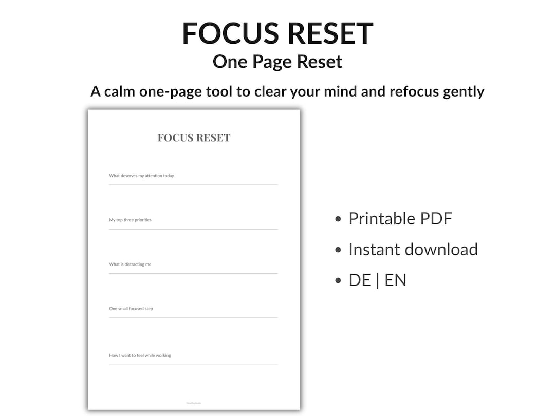 Focus Reset Sheet | Printable for Concentration and Mental Clarity ...