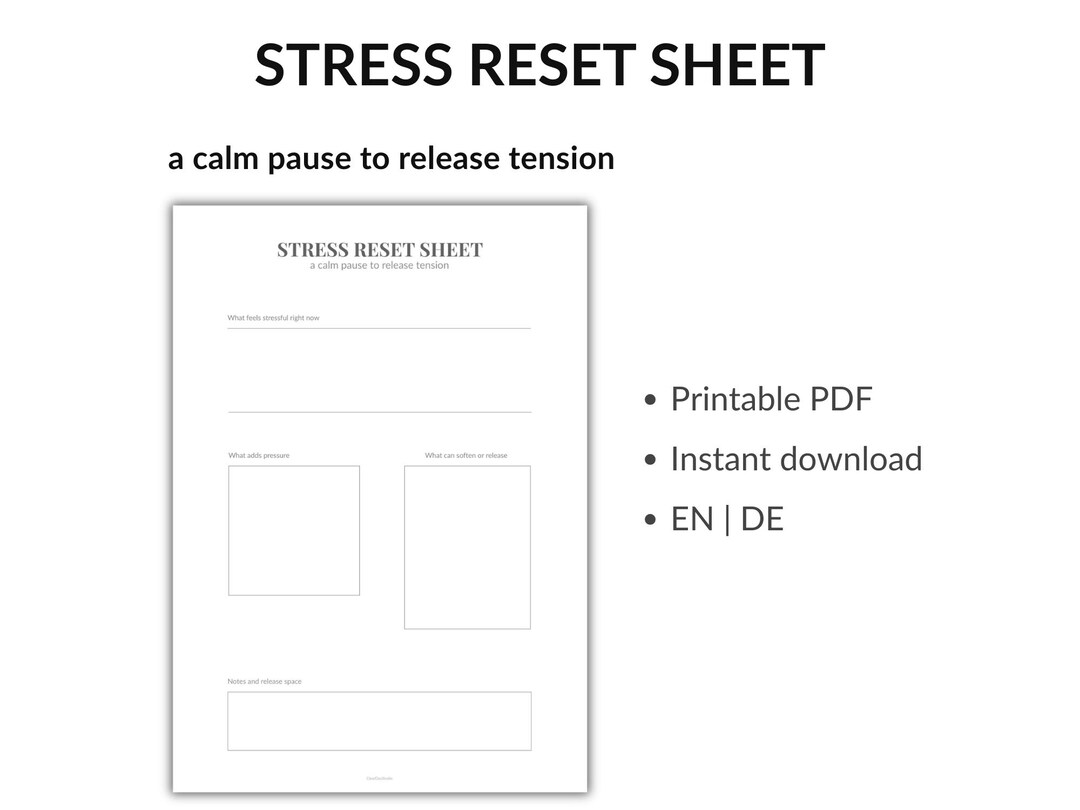 Stress Reset Sheet | Calm Stress Relief & Mental Reset Printable | PDF ...