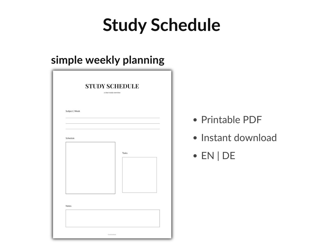 Study Schedule Printable | Study Planner | Weekly Study Planner ...