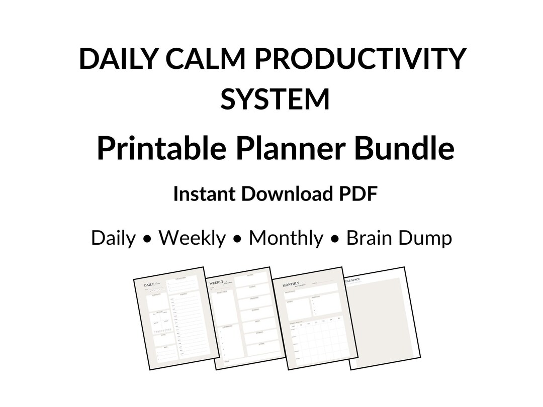 Daily Calm Productivity System | Printable Planner Bundle | Daily ...