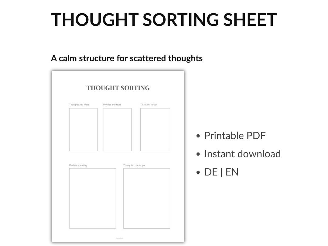 Thought Sorting Sheet Printable | Organize Thoughts & Reduce Mental ...
