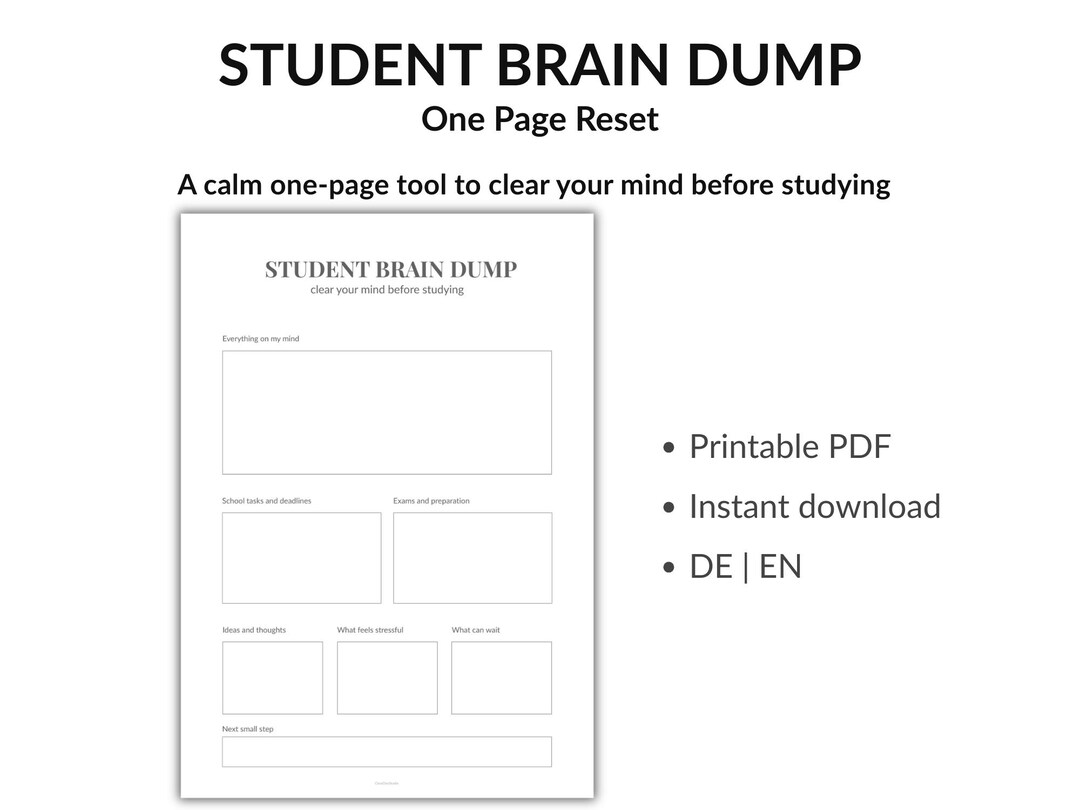 Student Brain Dump | Printable Study Planner | School Organization ...