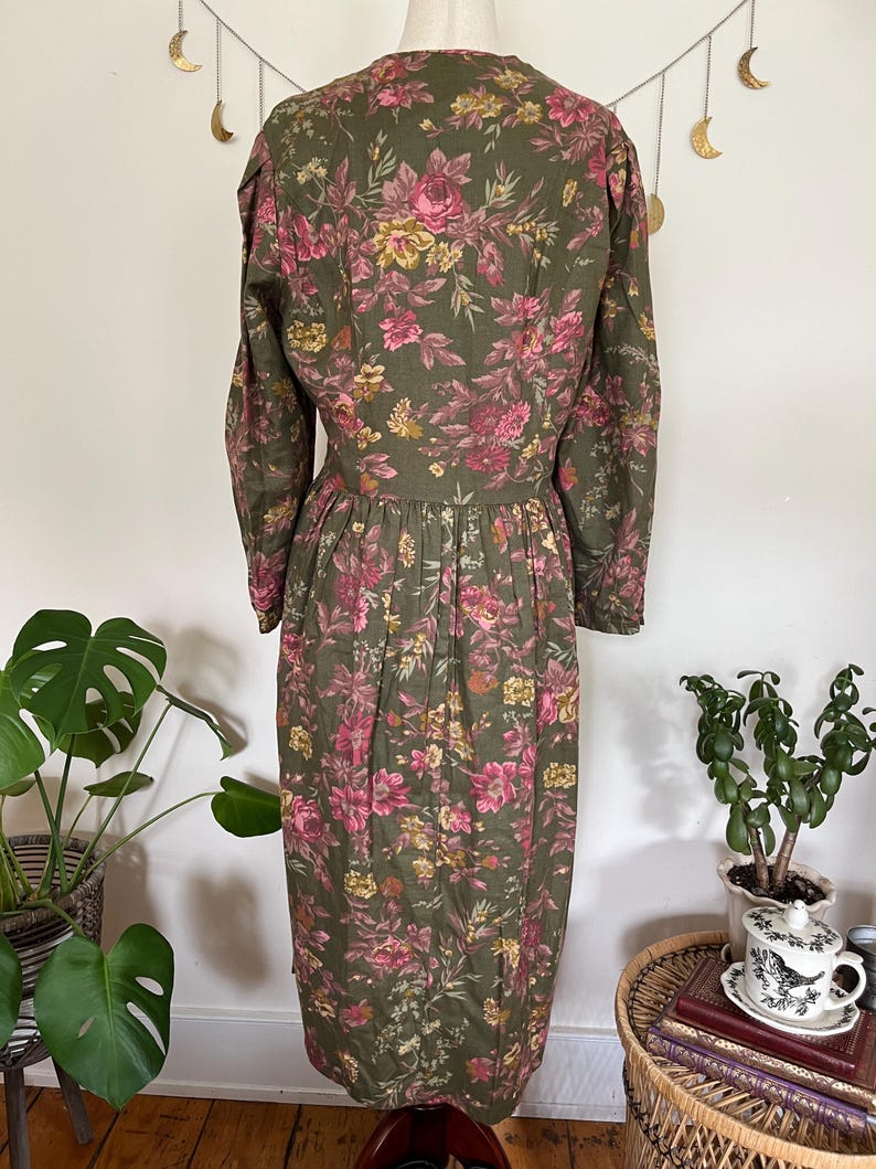 Vintage Laura Ashley Floral Midi Dress | 80s Cottagecore Wool Blend - Etsy
