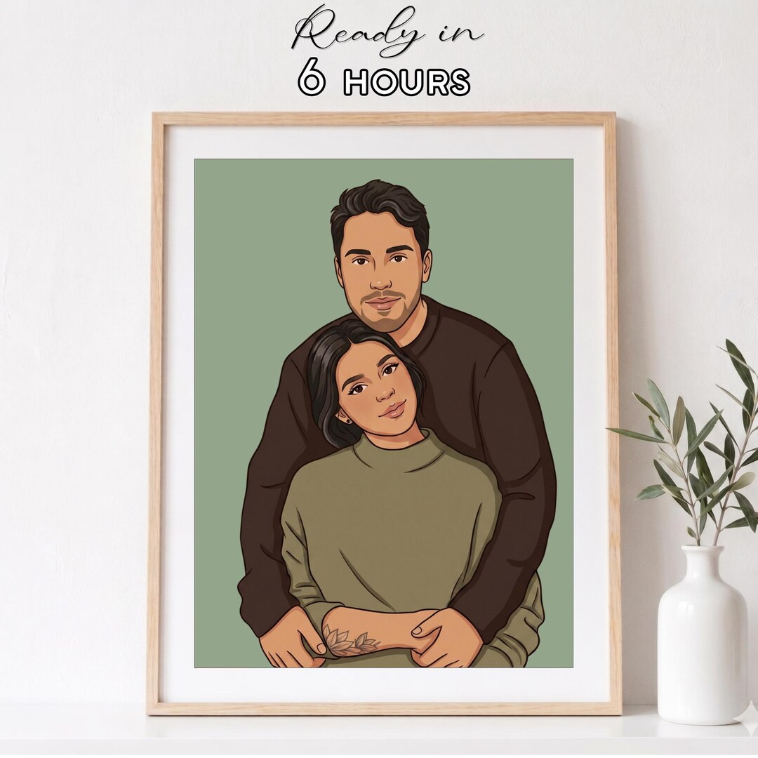 Custom Couple Portrait, Personalized Digital Illustration From Photo ...