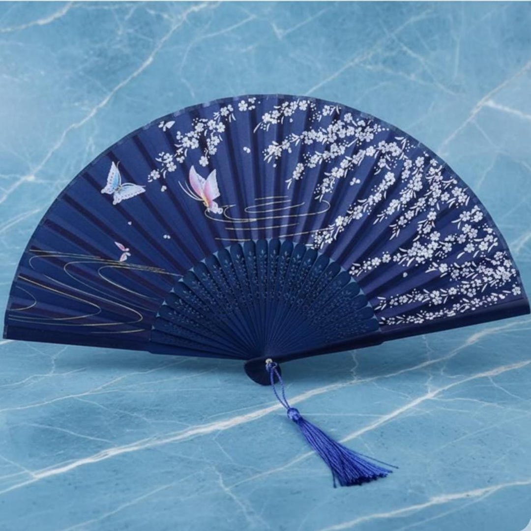 Japanese Folding Fan – Navy Blue Bamboo Hand Fan - Etsy