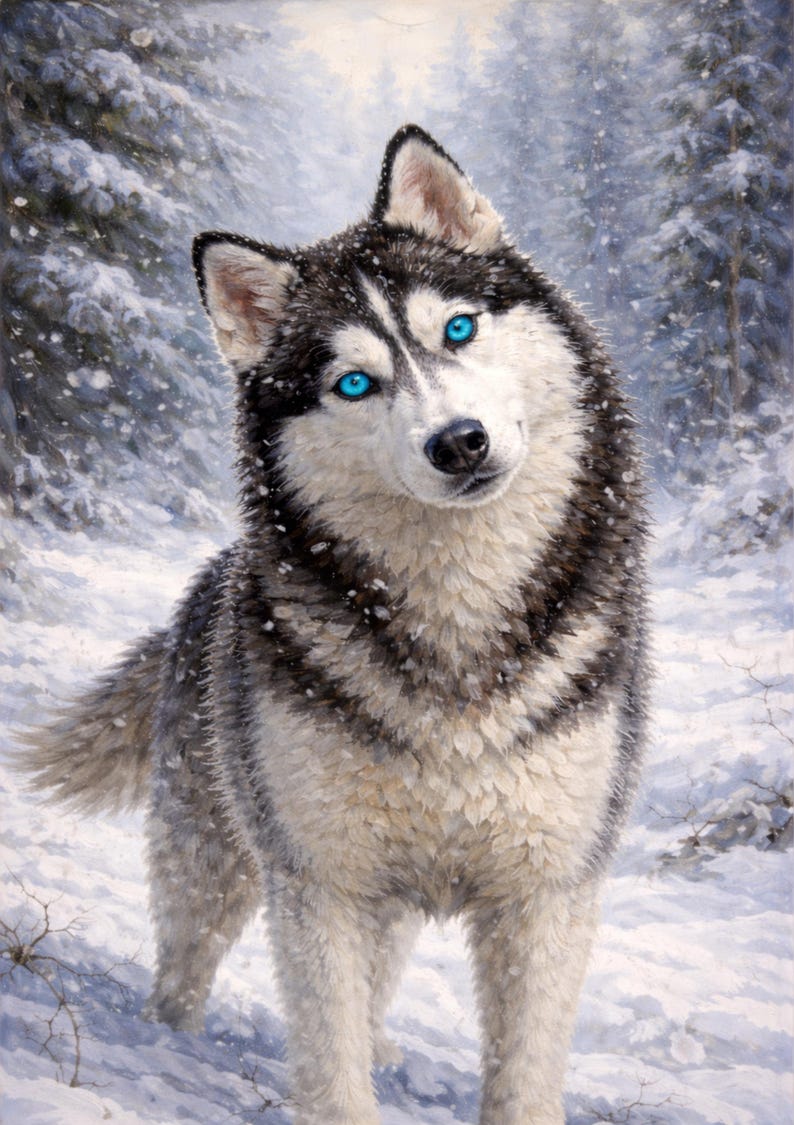 Tilted Head Husky Blue Eyes - Wall Art Winter Dog Print Animal Poster ...